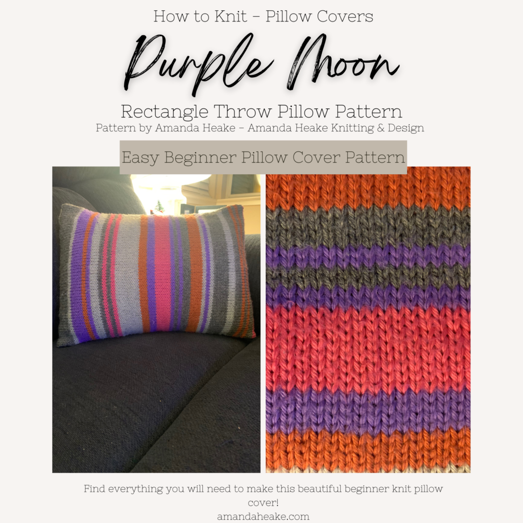 Easy Knitting Pattern - Purple Moon Pillow Cover - Amanda Heake